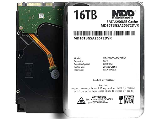 MDD 16TB 7200RPM 256MB Cache SATA 6.0Gb/s 3.5inch Internal Hard Drive for Surveillance Storage (MD16TGSA25672DVR) - 3 Years Warranty (Renewed)