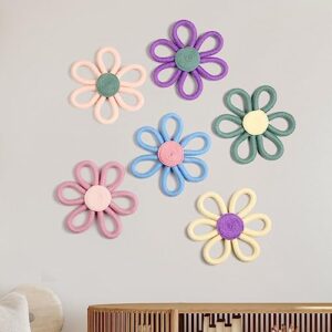 6 pcs boho nursery decor for girl 6 inch woven daisy flower decor macrame wall hanging bohemian wall decor daisy nursery decor for baby girls kids nursery home bedroom room dorm decor