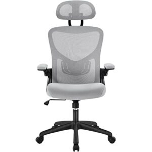 yaheetech executive office chair ergonomic desk chair high back mesh computer chair with lumbar support adjustable armrest, backrest and headrest swivel chair for manager conference room,light gray