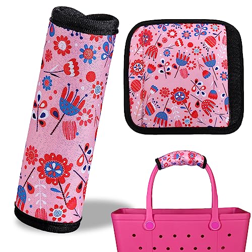 BABORUI Handle Wrap for Bogg Bag, Pink Flower Strap Wrap for Bogg Bag/Simply Southern Bag, Attachments Accessories for Bogg Bags to Relieve Hand Pressure and Protect Bag Handles