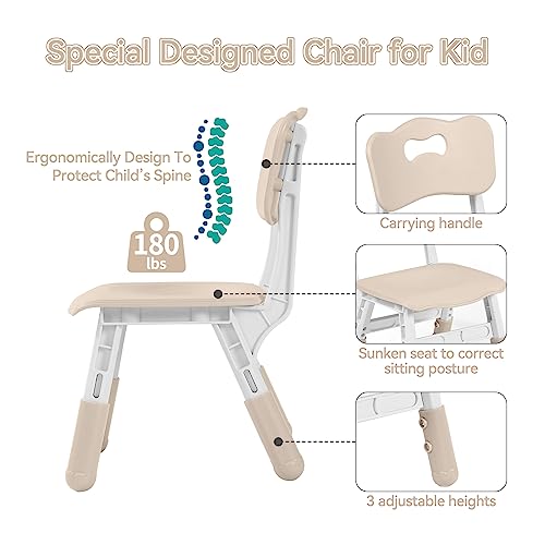 DOREROOM Kids Table and 2 Chairs Set, Height-Adjustable Toddler Table and Chair Set with Graffiti Desktop, 31.5''L x 23.6''W Children Activity Table for Daycare, Classroom, Home