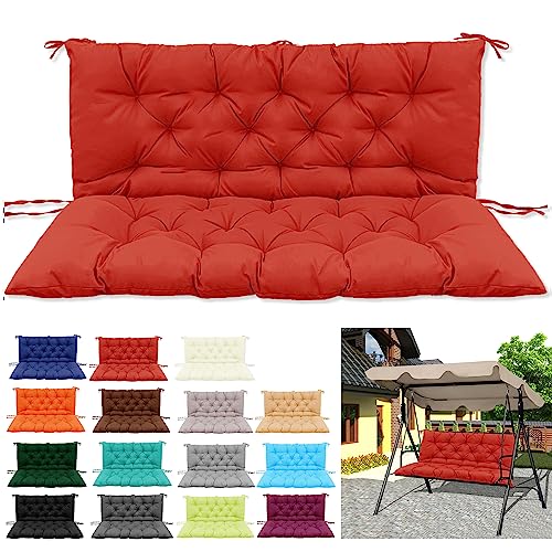 Yehotty Swing Cushion Replacement, Waterproof Porch Swing Cushion, 2-3 Seat Replacement Swing Seat Cushion with Backrest for Patio Garden Outdoor Furniture Cushions(40X60 INCH, Red)