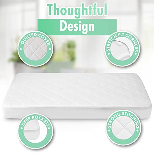 GOTS Certified Organic Cotton Waterproof Crib Mattress Protector ~ Non-Toxic ~ Hypoallergenic ~ Quilted and Cool Comfort ~ Safe and Snug Fit for Standard Size Crib Mattress