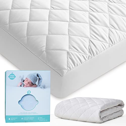 GOTS Certified Organic Cotton Waterproof Crib Mattress Protector ~ Non-Toxic ~ Hypoallergenic ~ Quilted and Cool Comfort ~ Safe and Snug Fit for Standard Size Crib Mattress