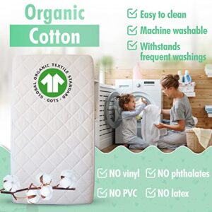 GOTS Certified Organic Cotton Waterproof Crib Mattress Protector ~ Non-Toxic ~ Hypoallergenic ~ Quilted and Cool Comfort ~ Safe and Snug Fit for Standard Size Crib Mattress