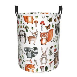 woodland animals watercolor bear deer squirrel owl mushroom laundry hamper with handle foldable durable laundry basket storage bin dirty clothes organizer bag for bedroom bathroom nursery