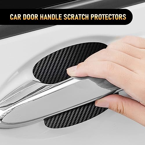 gunhunt 8 PCS Car Door Handle Scratch Protectors, Carbon Fiber Car Door Handle Cover Anti Scratch Car Stickers, Door Handle Cups Protective Film Door Bowl Sticker (Black)