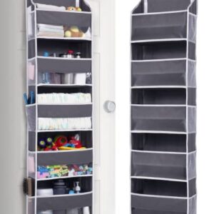 ULG 1-Pack Over Door Organizer with 5 Large Pockets 10 Mesh Side Pockets, 44 lbs Weight Capacity Hanging Storage Organizer with Clear Window for Bedroom Nursery, Kids Toys, Shoes, Diapers, Dark Grey