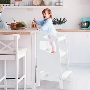 toddler kitchen stool helper, ronipic toddler standing tower with safety rail, kids wooden kitchen step stool, 3 heights adjustable learning tower for kitchen counter & sink, chalkboard, anti-slip