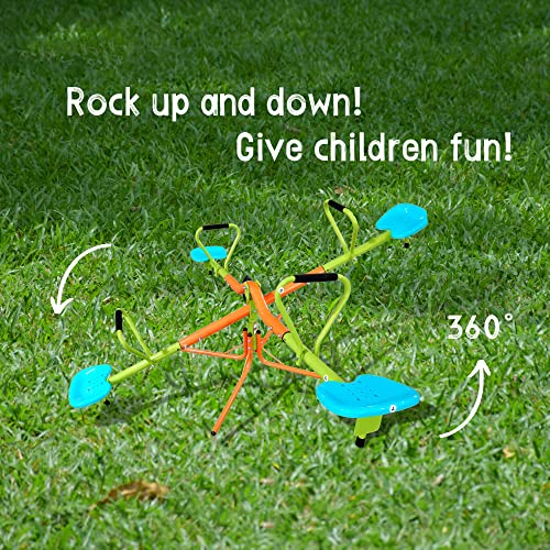 Veemuaro Kids Seesaw, 4 Seat 360 Degree Spinning Seesaw, Kids Outdoor Play Equipment, Metal Teeter Totter for Playground and Backyard (4 Seats)