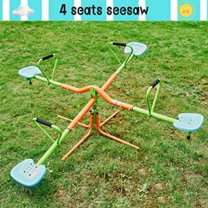 Veemuaro Kids Seesaw, 4 Seat 360 Degree Spinning Seesaw, Kids Outdoor Play Equipment, Metal Teeter Totter for Playground and Backyard (4 Seats)