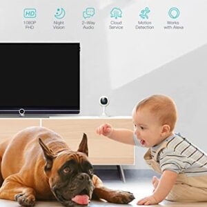 Baby Monitor with Camera, Pet Camera with 2-Way Talk, Motion Tracking, Motion and Sound Detection, 1080P Home Security Cam for Dog/Cat/Baby/Elder/Nanny, Compatible with Alexa, White