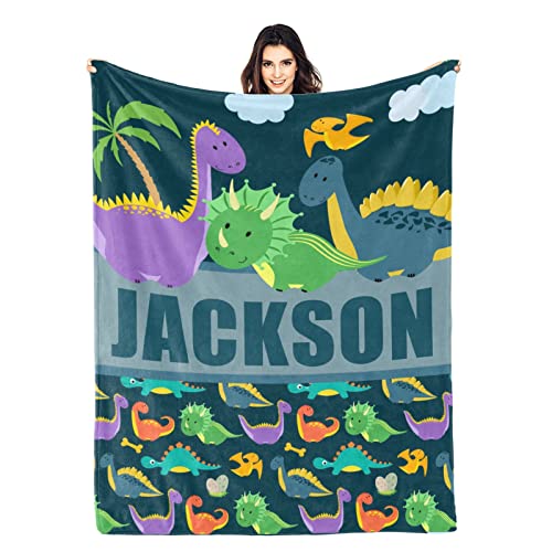 HYHSJY Personalized Dinosaur Blanket, Custom Baby Blankets for Girls Boys, Personalized Baby Girl Birthday Gifts, Customized Newborn Swadding Blanket with Name