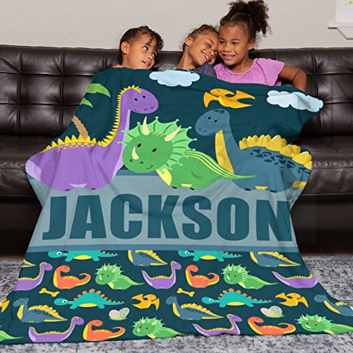 HYHSJY Personalized Dinosaur Blanket, Custom Baby Blankets for Girls Boys, Personalized Baby Girl Birthday Gifts, Customized Newborn Swadding Blanket with Name