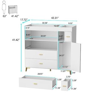 PAKASEPT Changing Table with Drawers, White Drawer Dresser, Changing Table Dresser with 5 Drawer & Cabinet