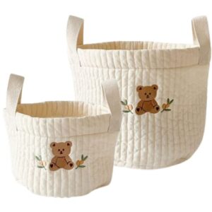 gobabymart 2-piece set decorative bear storage diaper caddy with handle for baby nursery basket toy storage bins laundry basket for towels blanket socks, baby shower organizer basket (single bear)