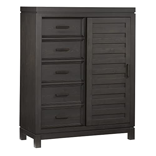 Soho Baby 40045940 Manchester Premium Soft Close 5-Drawer Chifferobe with Adjustable Shelves and Hanging Rod, Smooth Black Iron Finish