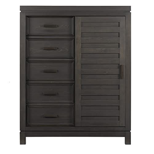 Soho Baby 40045940 Manchester Premium Soft Close 5-Drawer Chifferobe with Adjustable Shelves and Hanging Rod, Smooth Black Iron Finish