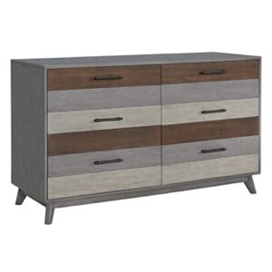 soho baby 48036570 cascade premium soft closing 6-drawer dresser, wire brush multi-tone gray finish