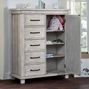 Soho Baby 43045930 Hampton Premium Soft Closing 5-Drawer Chifferobe with Adjustable Shelves and Hanging Rod, Smooth Stone Wash Finish