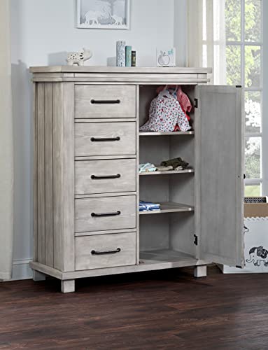 Soho Baby 43045930 Hampton Premium Soft Closing 5-Drawer Chifferobe with Adjustable Shelves and Hanging Rod, Smooth Stone Wash Finish