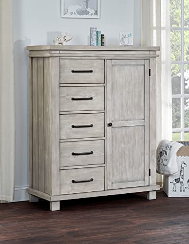 Soho Baby 43045930 Hampton Premium Soft Closing 5-Drawer Chifferobe with Adjustable Shelves and Hanging Rod, Smooth Stone Wash Finish