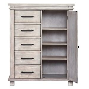 Soho Baby 43045930 Hampton Premium Soft Closing 5-Drawer Chifferobe with Adjustable Shelves and Hanging Rod, Smooth Stone Wash Finish