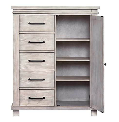 Soho Baby 43045930 Hampton Premium Soft Closing 5-Drawer Chifferobe with Adjustable Shelves and Hanging Rod, Smooth Stone Wash Finish