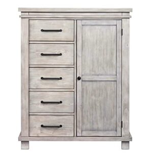 Soho Baby 43045930 Hampton Premium Soft Closing 5-Drawer Chifferobe with Adjustable Shelves and Hanging Rod, Smooth Stone Wash Finish