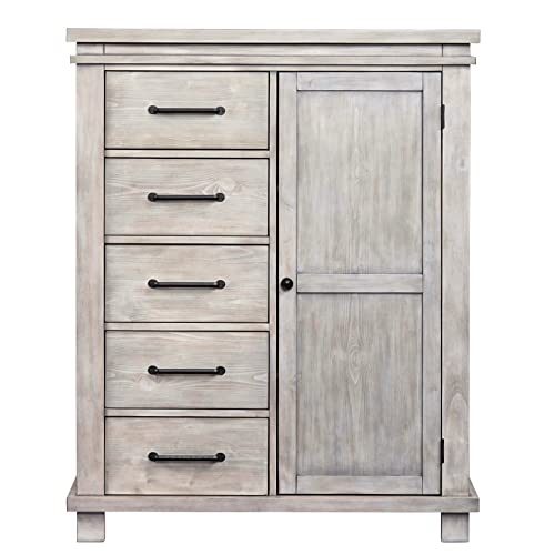 Soho Baby 43045930 Hampton Premium Soft Closing 5-Drawer Chifferobe with Adjustable Shelves and Hanging Rod, Smooth Stone Wash Finish