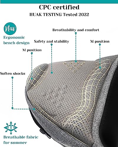 FLEEROSE - CPC-Certified Hip Seat Baby Carrier - New Ergonomic Bench Design, Multiple Pockets & Lumbar Support & Breathable Materials for Newborns & Toddlers, All Seasons & 4 Positions (Carrier, Grey)