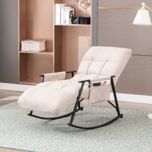 mjkone rocking chair, adjustable rocking chair nursery, stylish rocking armchair lounge sofa chair, lie or sleep modern lazy chair glider chair for nursery lounge chair for living room/bedroom, beige