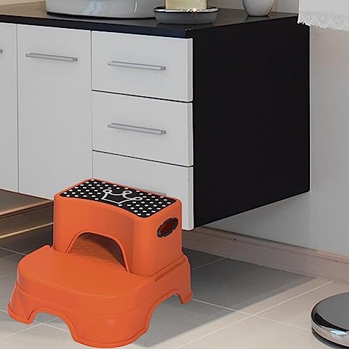 FAKEME Double up Toddlers Step Stool Step Stool for Potty Detachable Wide 2 Step Stool for Kids Bedside Step Stool for Living Rooms, Orange