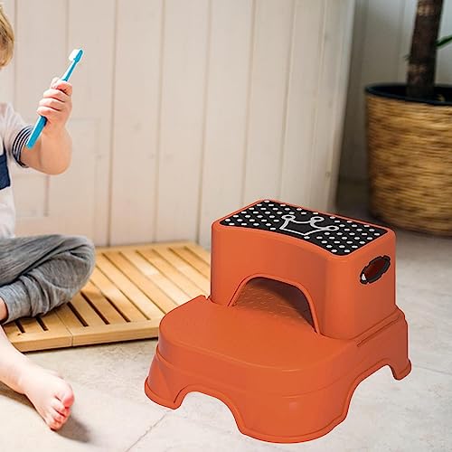 FAKEME Double up Toddlers Step Stool Step Stool for Potty Detachable Wide 2 Step Stool for Kids Bedside Step Stool for Living Rooms, Orange