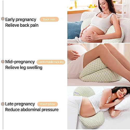 Pregnancy Pillows for Sleeping-Removable and Adjustable Double Wedge Pregnancy Pillow-Maternity Pillow for Pregnant Women Supporting Back, Waist & Belly (Probiotics Green)