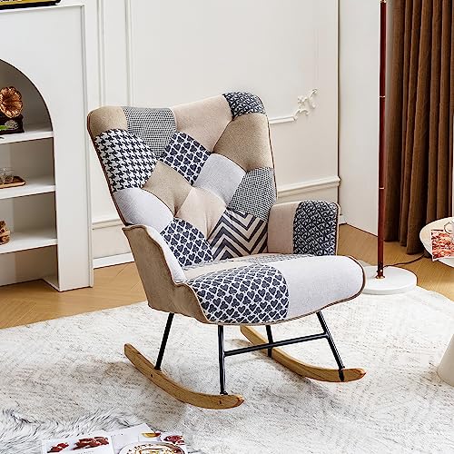 Fahomiss Rocking Chair Nursery -Rocking Chair for Nursery Glider Chair with High Backrest Comfy Glider Chair for Nursery, Living Room, Bedroom Recliner (Warm Color)