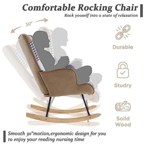 Fahomiss Rocking Chair Nursery -Rocking Chair for Nursery Glider Chair with High Backrest Comfy Glider Chair for Nursery, Living Room, Bedroom Recliner (Warm Color)