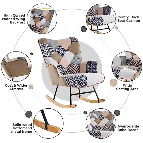 Fahomiss Rocking Chair Nursery -Rocking Chair for Nursery Glider Chair with High Backrest Comfy Glider Chair for Nursery, Living Room, Bedroom Recliner (Warm Color)