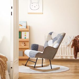 Fahomiss Rocking Chair Nursery -Rocking Chair for Nursery Glider Chair with High Backrest Comfy Glider Chair for Nursery, Living Room, Bedroom Recliner (Warm Color)