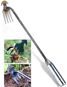 new weeding artifact uprooting weeding tool, 16" weed puller, 4 teeth manganese steel forged hand weeder, dual purpose hand remover for garden yard farm weed removal for garden yard farm weed removal