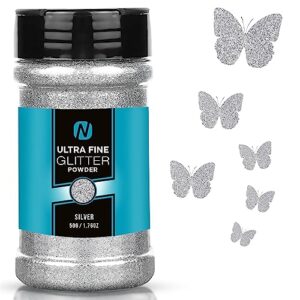 glitter- noverbee silver glitter, fine glitter- 50g extra fine glitter. great resin accessories, craft glitter, glitter powder for slime, powder for nails, tumblers, ornaments, candle.