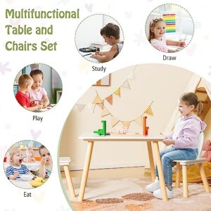 Costzon Kids Table and Chair Set, 3 Pieces Wooden Activity Play Table & 2 Cute Rabbit, Solid Wood Legs, Space-Saving Toddler Furniture for Preschool, Nursery, Children Playroom & Kindergarten (White)