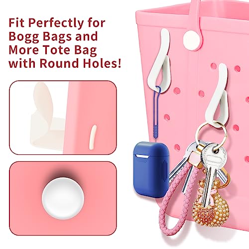 6 PCS Hooks Accessories for Bogg Bags, Insert Charm Key Holder Clip Cup Holder Attachment Organize Girls Hair Ties for More Beach Tote Bags with 0.55'' Dia Holes, White