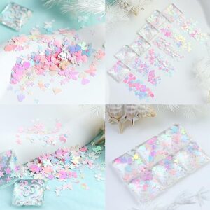 12 Grids Pink Laser Nail Glitter Sequins 3D Holographic Nail Glitter Flakes Sparkle Stars Moon Nail Sequins Heart Butterfly Nail Charms Accessories for Women DIY Eyes Nail Art Supplies Decorations