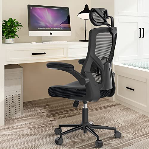 𝑯𝑶𝑴𝑬 𝑶𝑭𝑭𝑰𝑪𝑬 𝑪𝑯𝑨𝑰𝑹, Ergonomic Mesh Desk Chair, High Back Computer Chair- Adjustable Headrest with Flip-Up Arms, Lumbar Support, Swivel Executive Task Chair (Modern, Black)