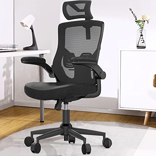 𝑯𝑶𝑴𝑬 𝑶𝑭𝑭𝑰𝑪𝑬 𝑪𝑯𝑨𝑰𝑹, Ergonomic Mesh Desk Chair, High Back Computer Chair- Adjustable Headrest with Flip-Up Arms, Lumbar Support, Swivel Executive Task Chair (Modern, Black)