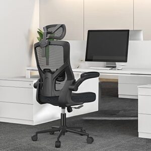 𝑯𝑶𝑴𝑬 𝑶𝑭𝑭𝑰𝑪𝑬 𝑪𝑯𝑨𝑰𝑹, Ergonomic Mesh Desk Chair, High Back Computer Chair- Adjustable Headrest with Flip-Up Arms, Lumbar Support, Swivel Executive Task Chair (Modern, Black)