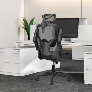 𝑯𝑶𝑴𝑬 𝑶𝑭𝑭𝑰𝑪𝑬 𝑪𝑯𝑨𝑰𝑹, Ergonomic Mesh Desk Chair, High Back Computer Chair- Adjustable Headrest with Flip-Up Arms, Lumbar Support, Swivel Executive Task Chair (Modern, Black)