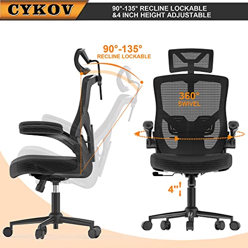 𝑯𝑶𝑴𝑬 𝑶𝑭𝑭𝑰𝑪𝑬 𝑪𝑯𝑨𝑰𝑹, Ergonomic Mesh Desk Chair, High Back Computer Chair- Adjustable Headrest with Flip-Up Arms, Lumbar Support, Swivel Executive Task Chair (Modern, Black)