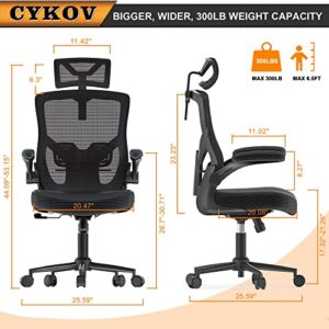 𝑯𝑶𝑴𝑬 𝑶𝑭𝑭𝑰𝑪𝑬 𝑪𝑯𝑨𝑰𝑹, Ergonomic Mesh Desk Chair, High Back Computer Chair- Adjustable Headrest with Flip-Up Arms, Lumbar Support, Swivel Executive Task Chair (Modern, Black)